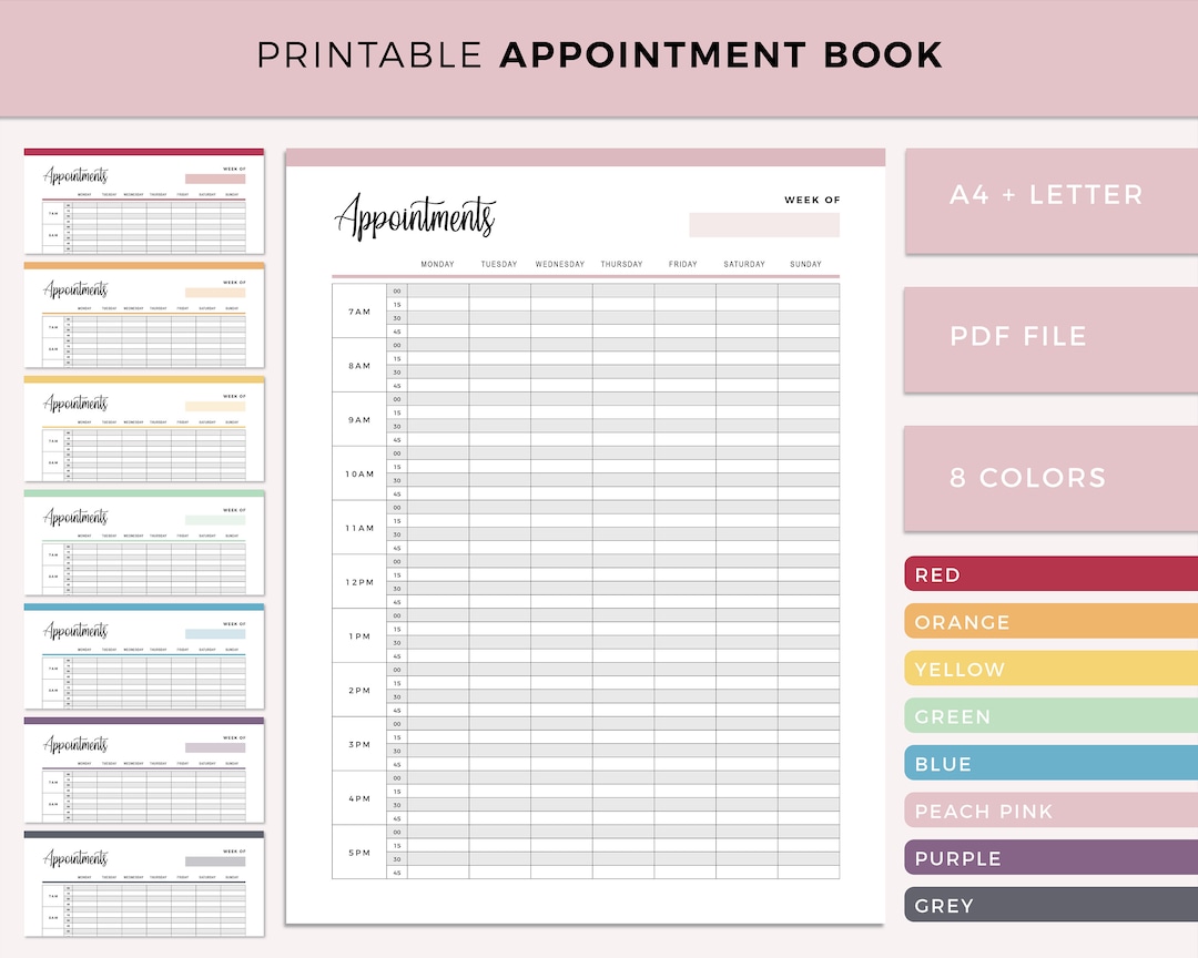 Printable Appointment Book, Print at Home Timeslot Booking Template for ...