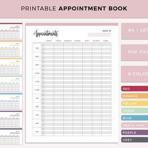 Printable Appointment Book, Print at Home Timeslot Booking Template for ...