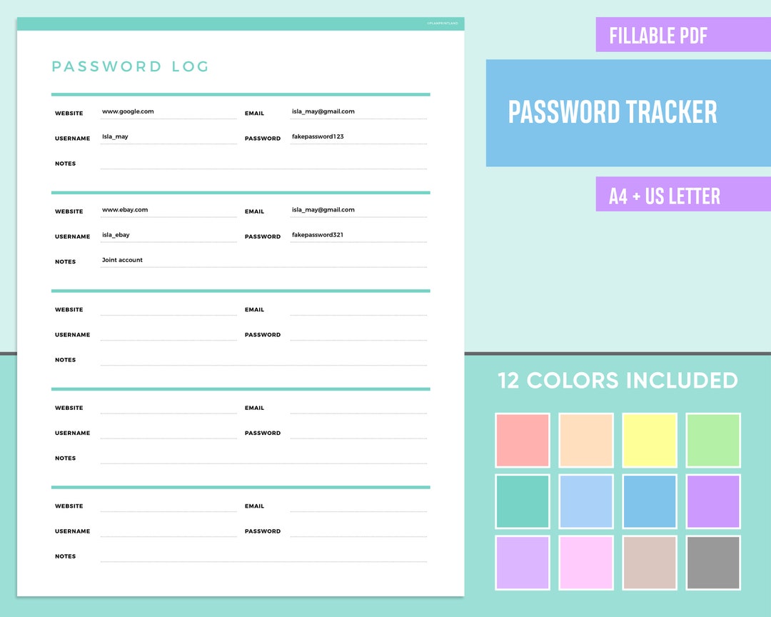 Editable Password Tracker Printable, Fillable Password Book, Password ...