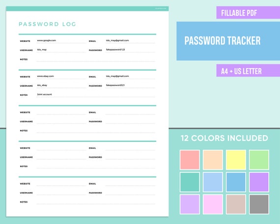 Editable Password Tracker Printable Fillable Password Book - Etsy