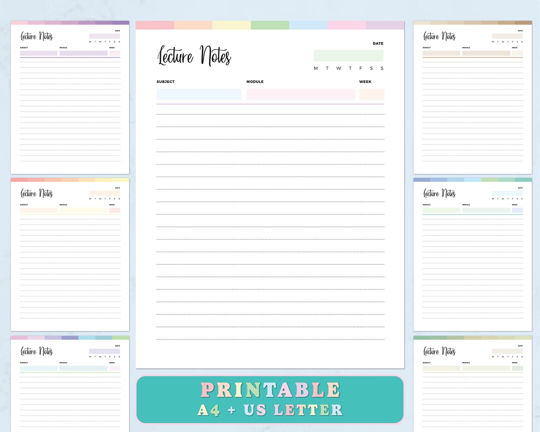 Lecture Notes Printable, College Note Taking Template - Etsy