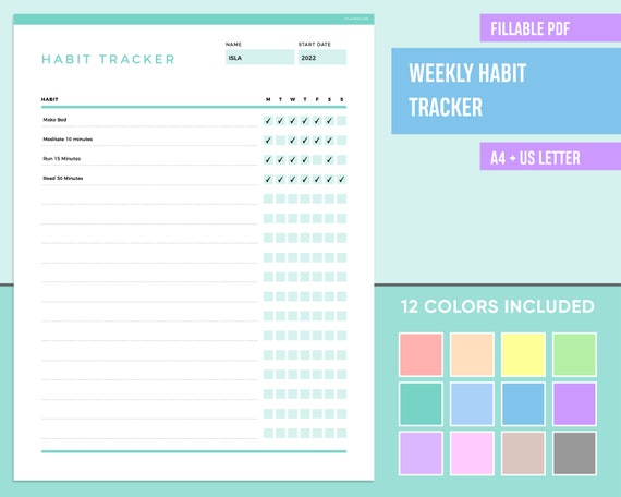 Editable Weekly Habit Tracker Printable Fillable Daily - Etsy UK