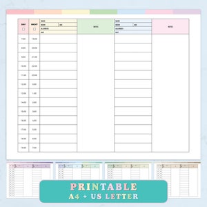 Printable 2 Patient Nurse Planner, Nursing Patient Care Chart, Hourly ...