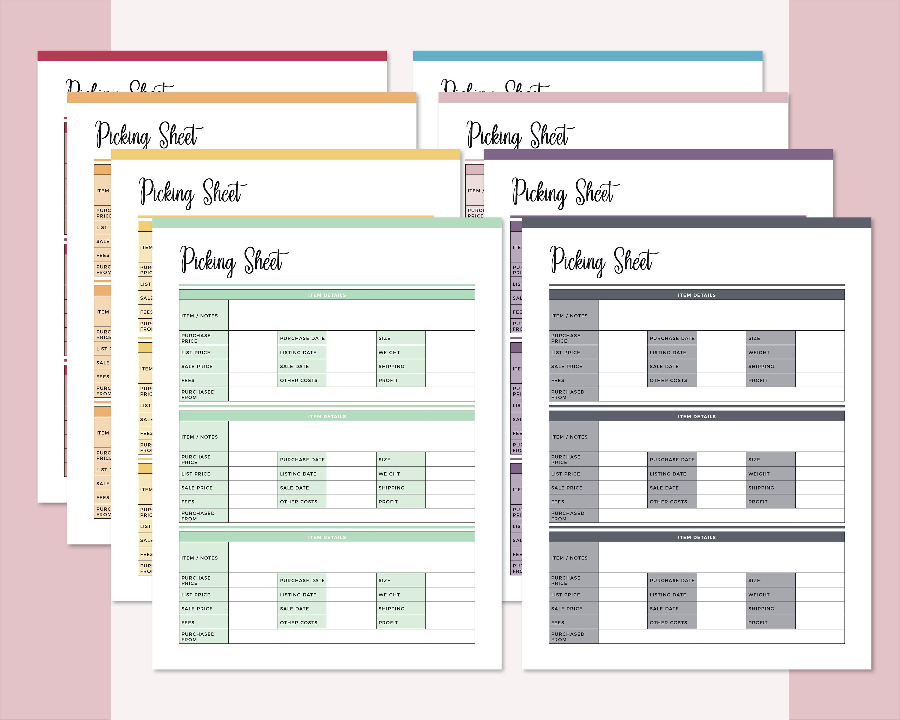 Printable Picking Sheet, Reseller Planner, Ebay Seller Picking Sheet ...
