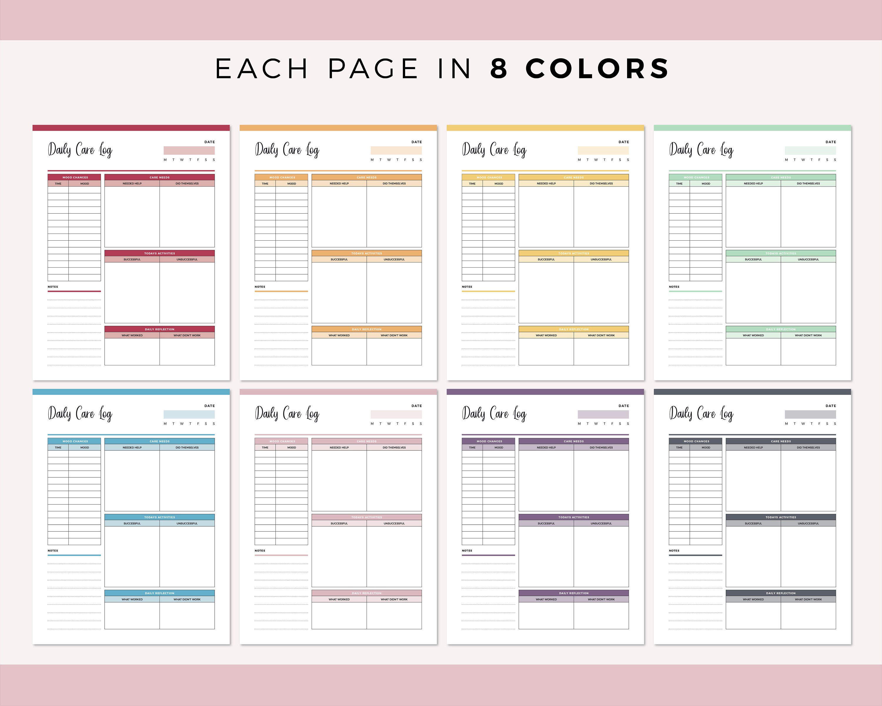Printable Daily Care Log, Journal for Special Needs Carers, Elderly ...