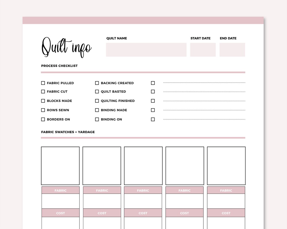 Printable Quilt Information Tracker Quilt Journal Quilt - Etsy