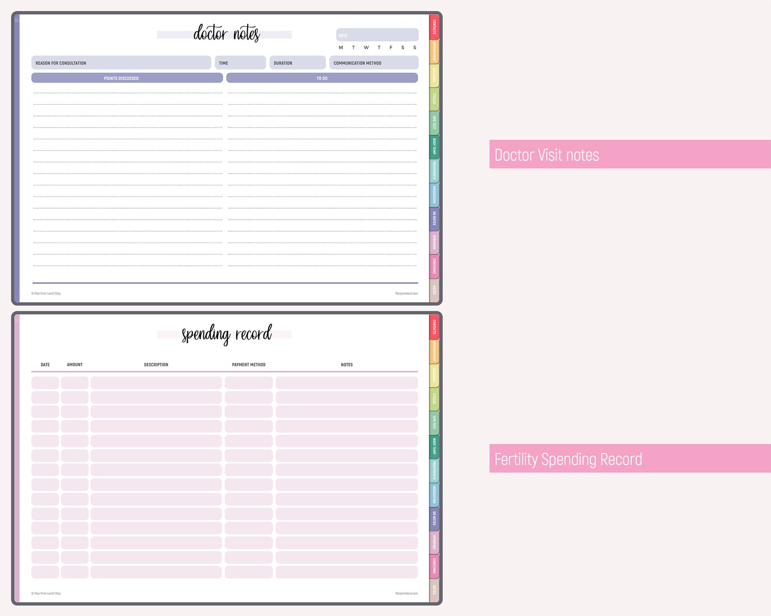 Digital IVF Planner, TTC Journal, IUI Medication Tracker, Conception ...