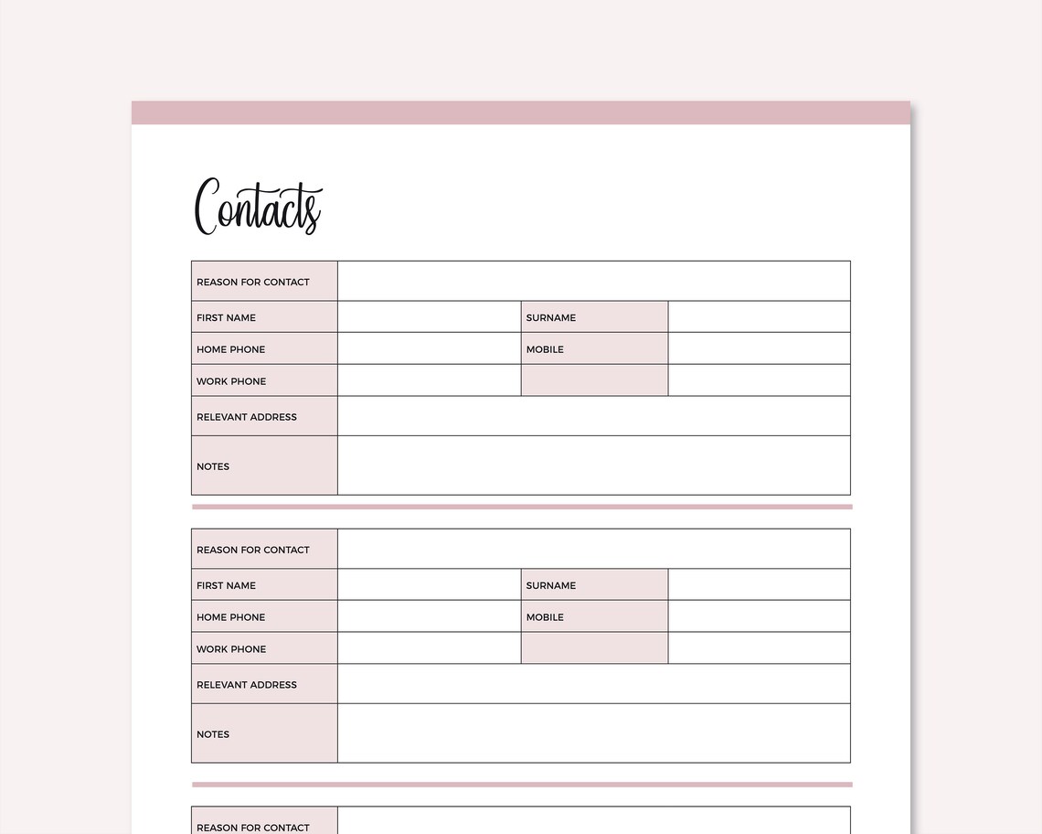 Printable Contact List Print at Home Address Book A4 and - Etsy