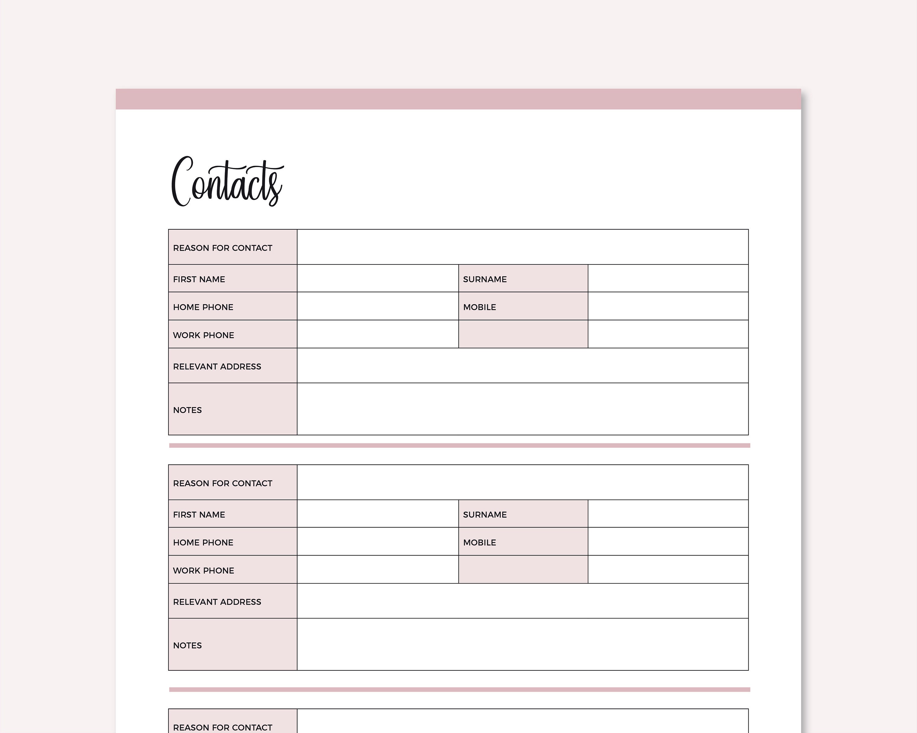 Printable Contact List Print at Home Address Book A4 and - Etsy