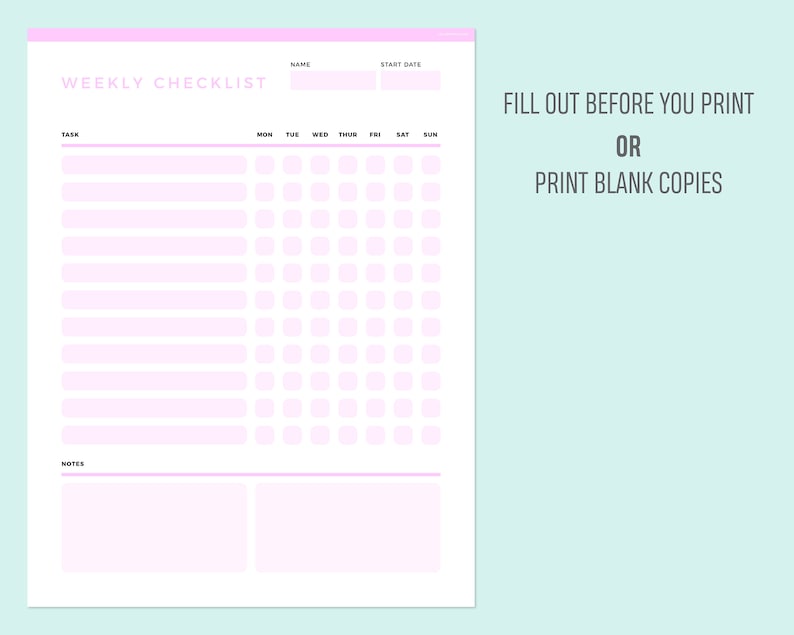 Editable Weekly Checklist Weekly Planner Weekly to Do List - Etsy