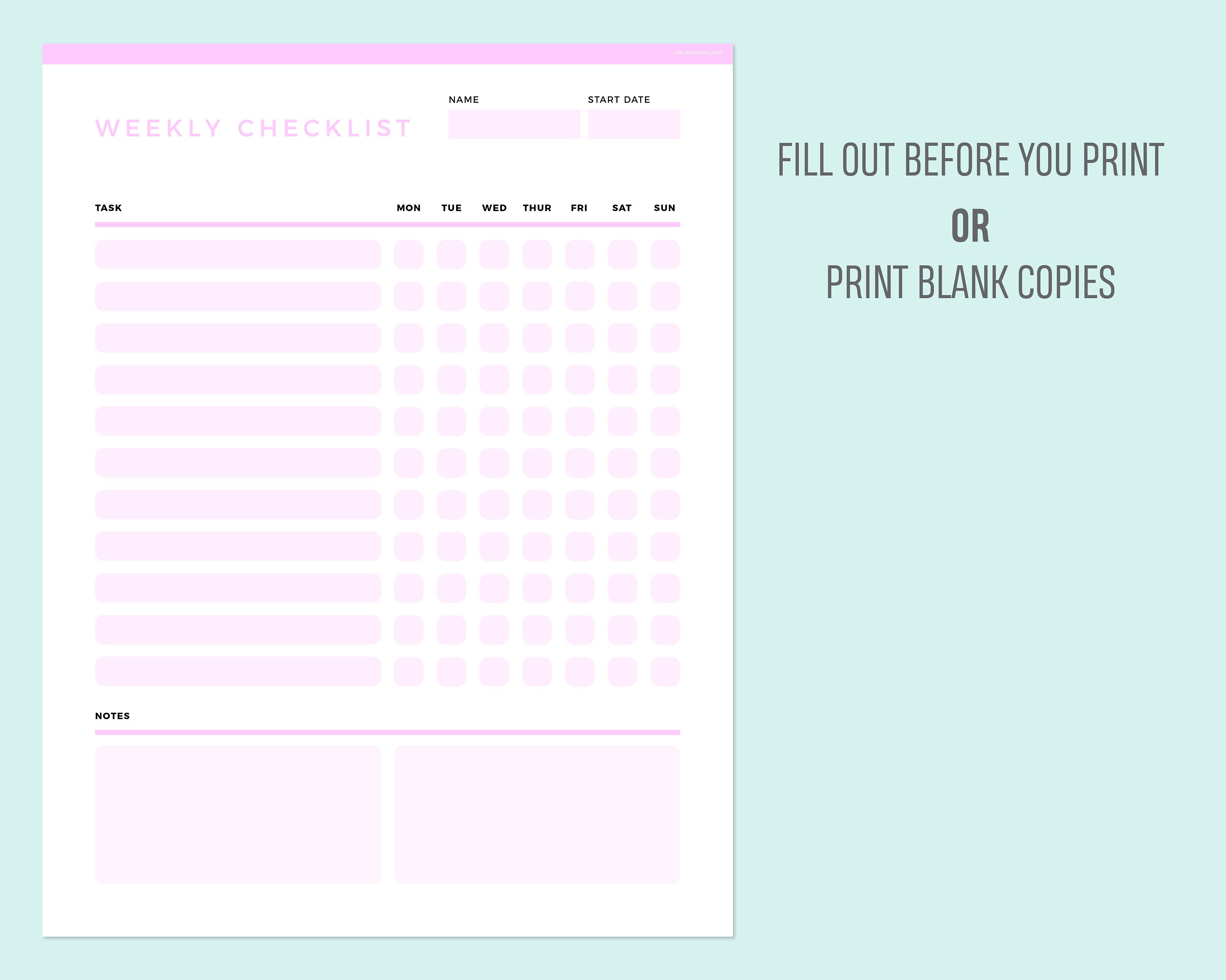 Editable Weekly Checklist, Weekly Planner, Weekly to Do List, Daily to ...