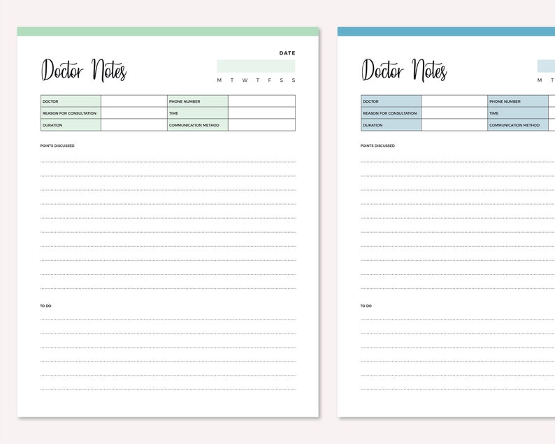 Printable Doctor Notes, Health Consultation Record Keeping Journal ...