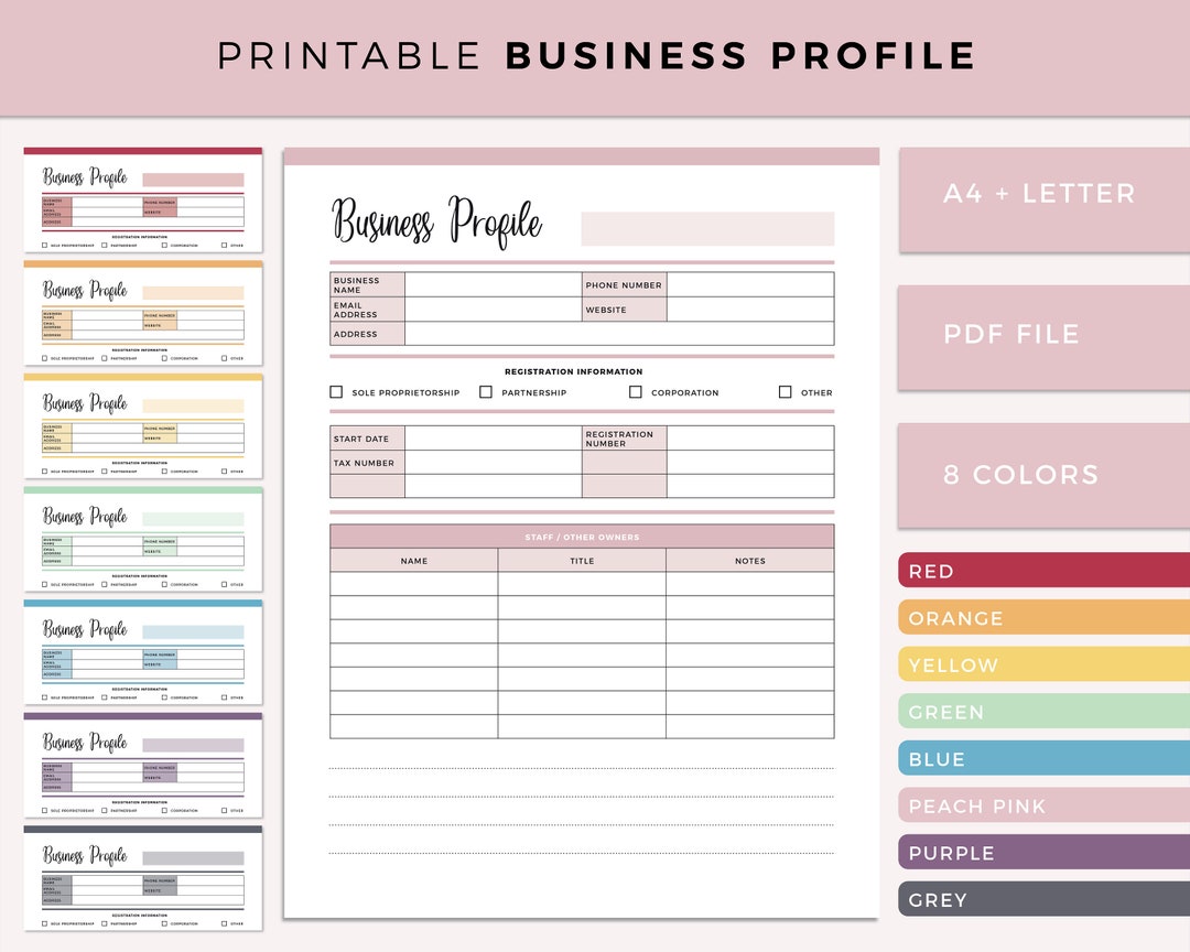 Printable Business Profile Sheet, Business Summary Sheet, Small ...