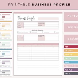 Printable Business Profile Sheet, Business Summary Sheet, Small ...