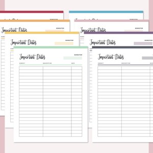 Printable Important Dates List for School and College Students, Print ...