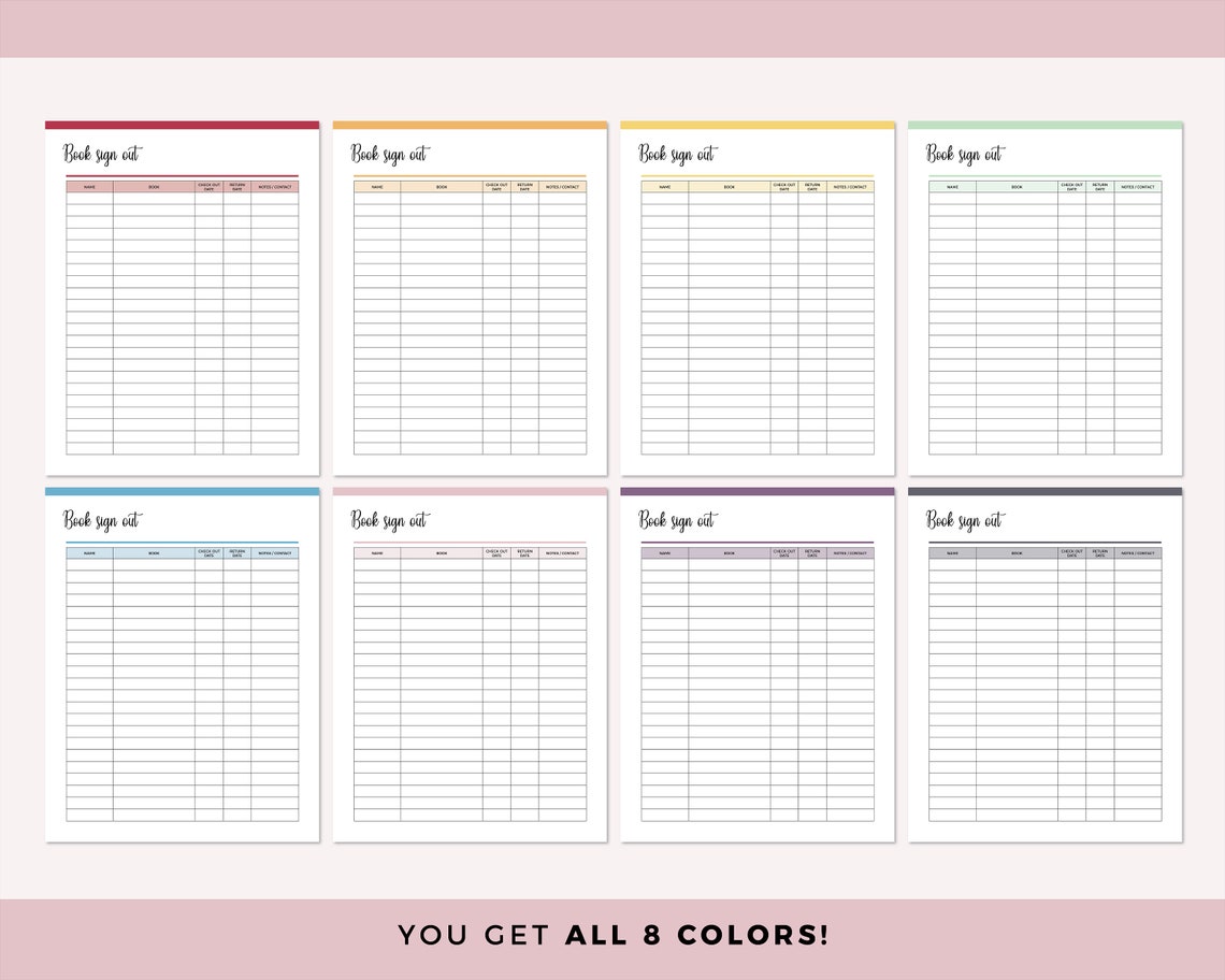 Printable Library Book Sign Out Sheet, Book Sign Out Form, School ...