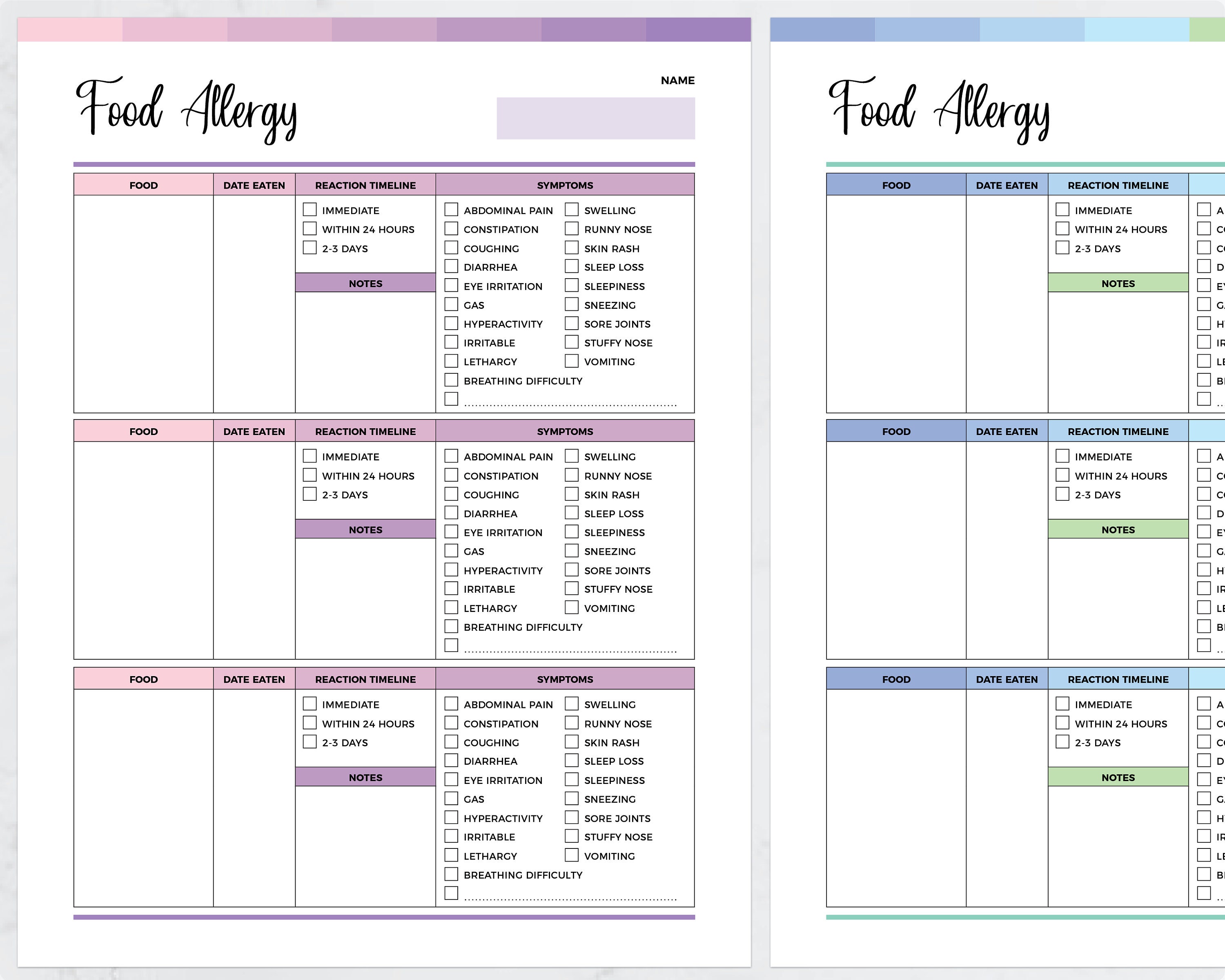 Printable Food Allergy Log - Food and Symptom Diary - Food Allergy ...