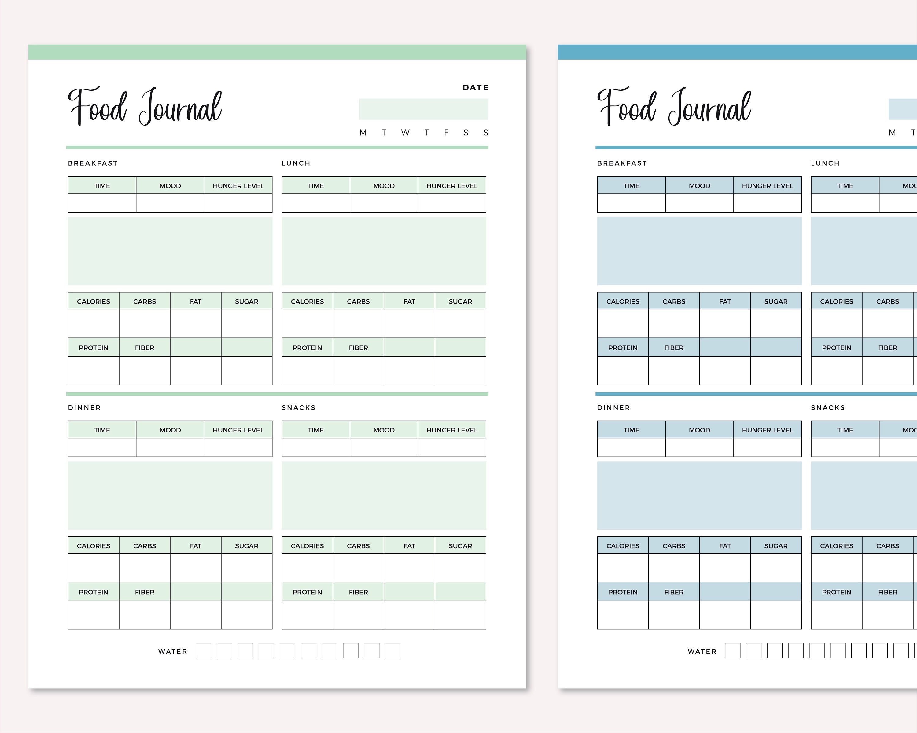 Printable Food Journal, Food Tracker, Daily Food Diary, Daily Food Log ...