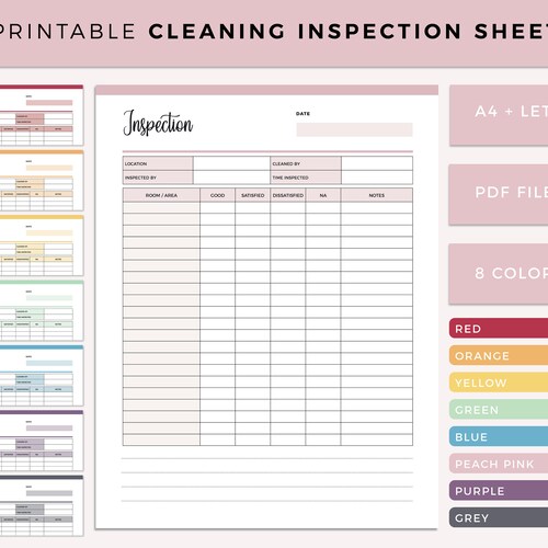Printable Cleaning Business Inspection Checklist Cleaner - Etsy