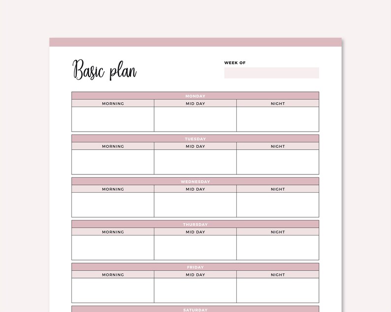 Printable Basic Weekly Planner Simple Week Overview Week - Etsy