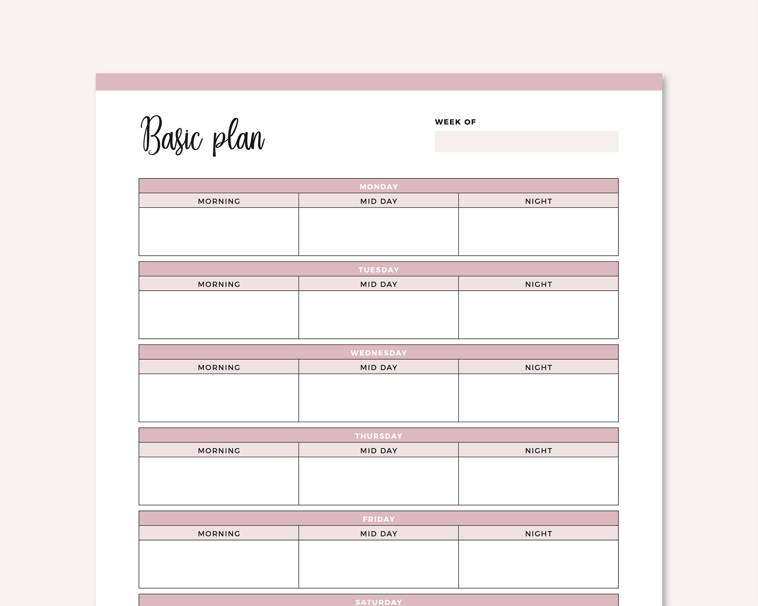 Printable Basic Weekly Planner, Simple Week Overview, Week Organizer ...