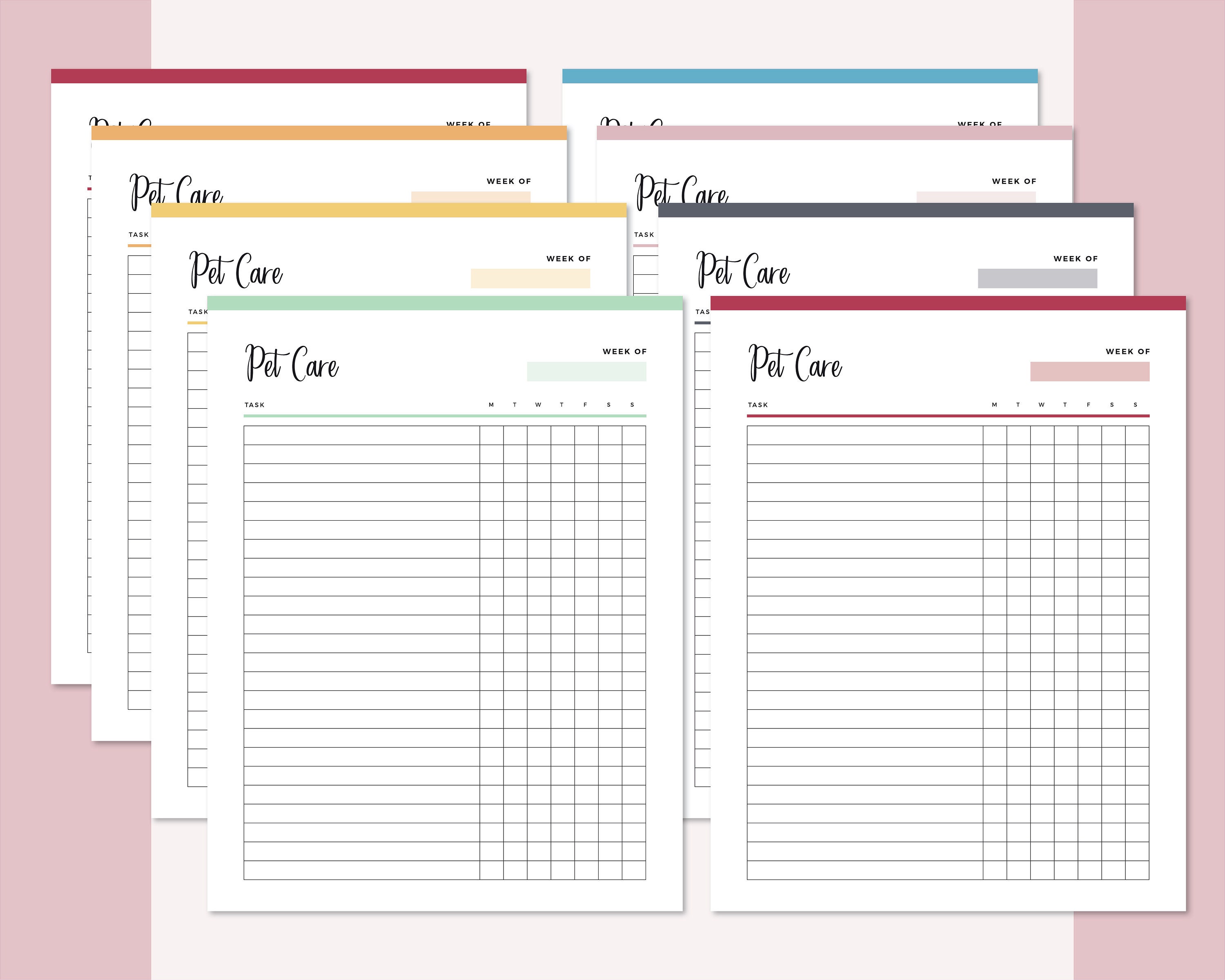 Printable Pet Care Chart, Daily Pet Care List for Adults and Kids ...