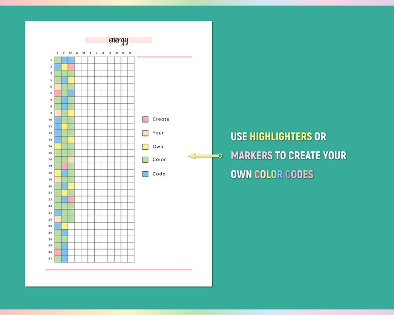 A5 Energy Level Tracker, Printable Energy Journal, Simple Yearly Energy ...