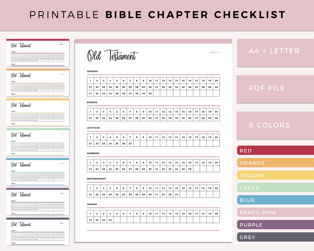 Bible Chapter Checklist Printable, Bible Journaling, Bible Tracker ...