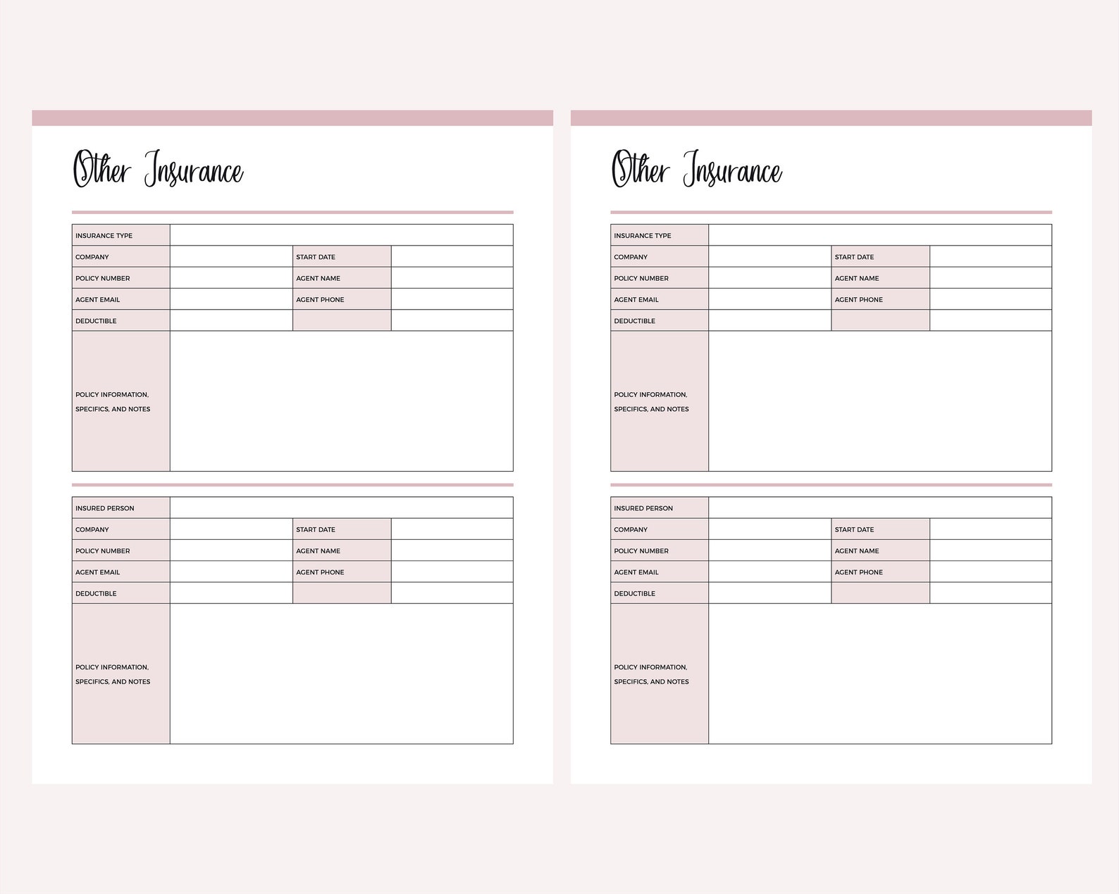 Insurance Tracker Printable Insurance Tracking Template - Etsy