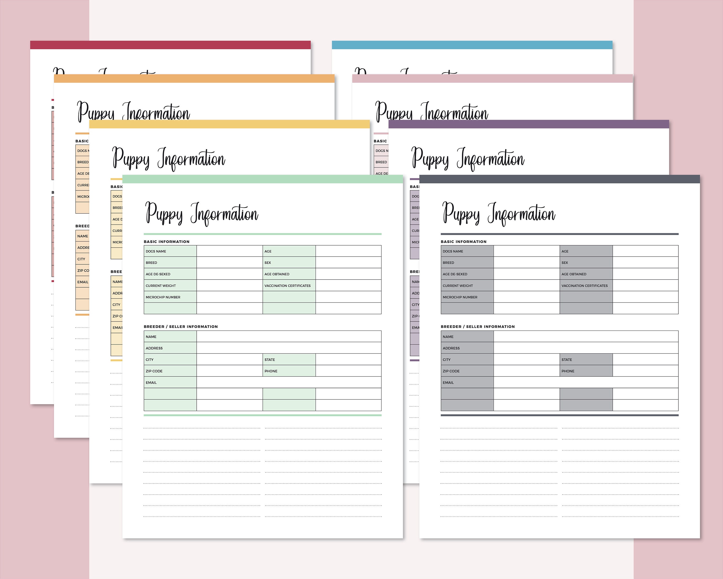 New Puppy Information Sheet Rescue Dog Information Page | Etsy