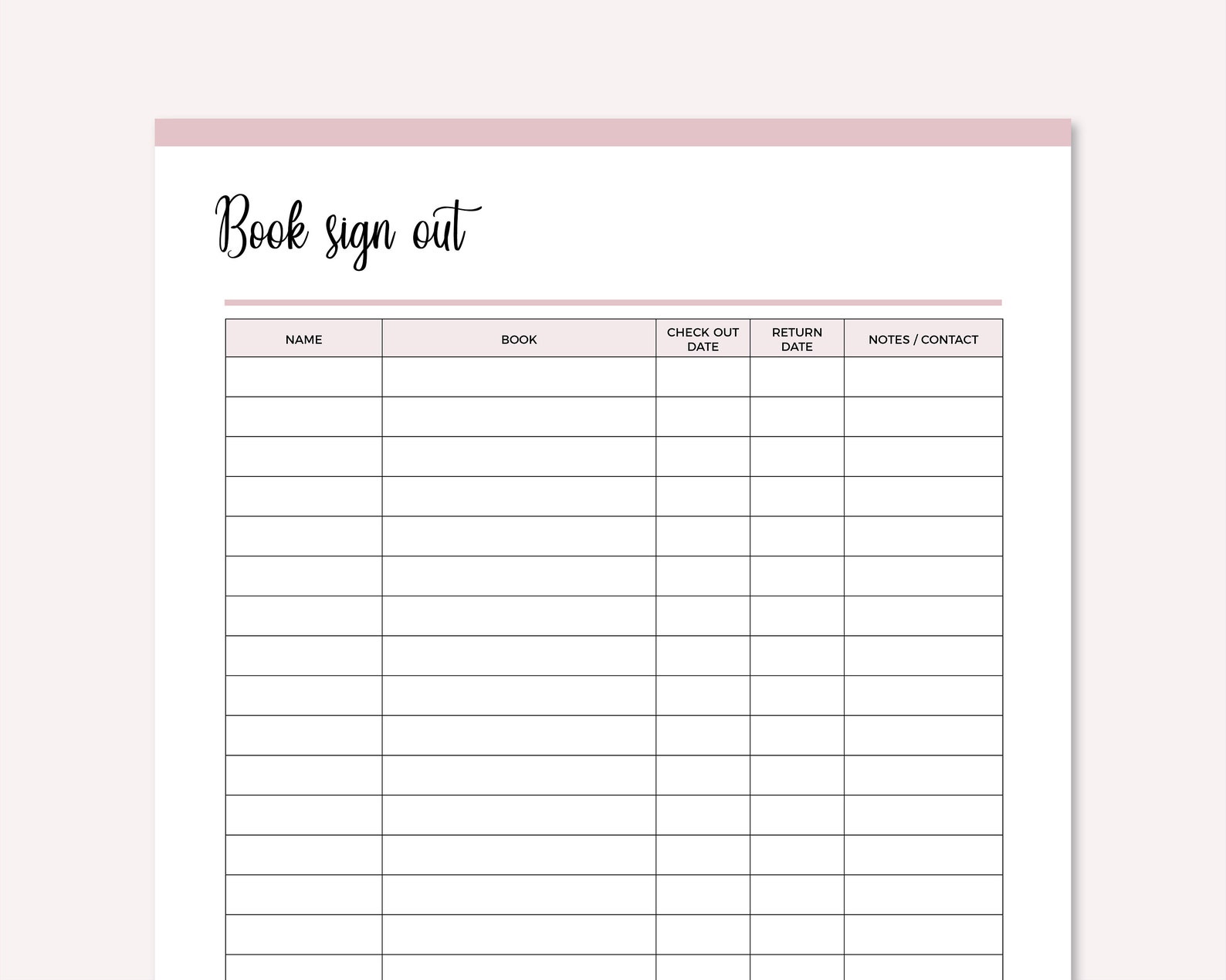 Printable Library Book Sign Out Sheet Book Sign Out Form - Etsy