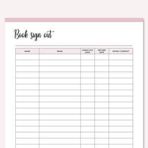 Printable Library Book Sign Out Sheet, Book Sign Out Form, School ...