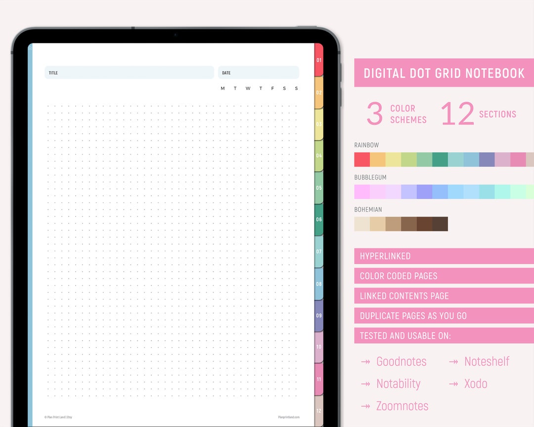Digital Dot Grid Notebook, Dotted Note Book for Goodnotes, Notability ...