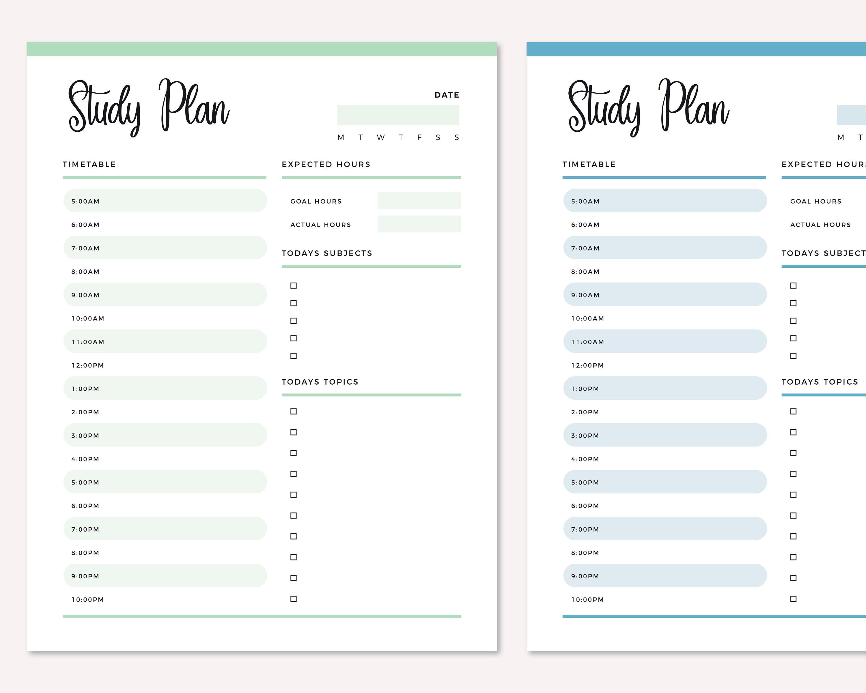 Study Planner Printable Print at Home Study Plan Student - Etsy UK