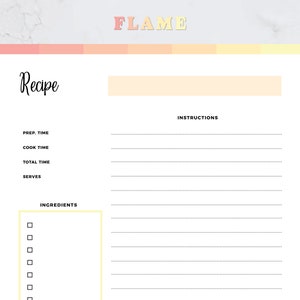Recipe Template Printable, Blank Recipe Page, Cooking List Sheet ...