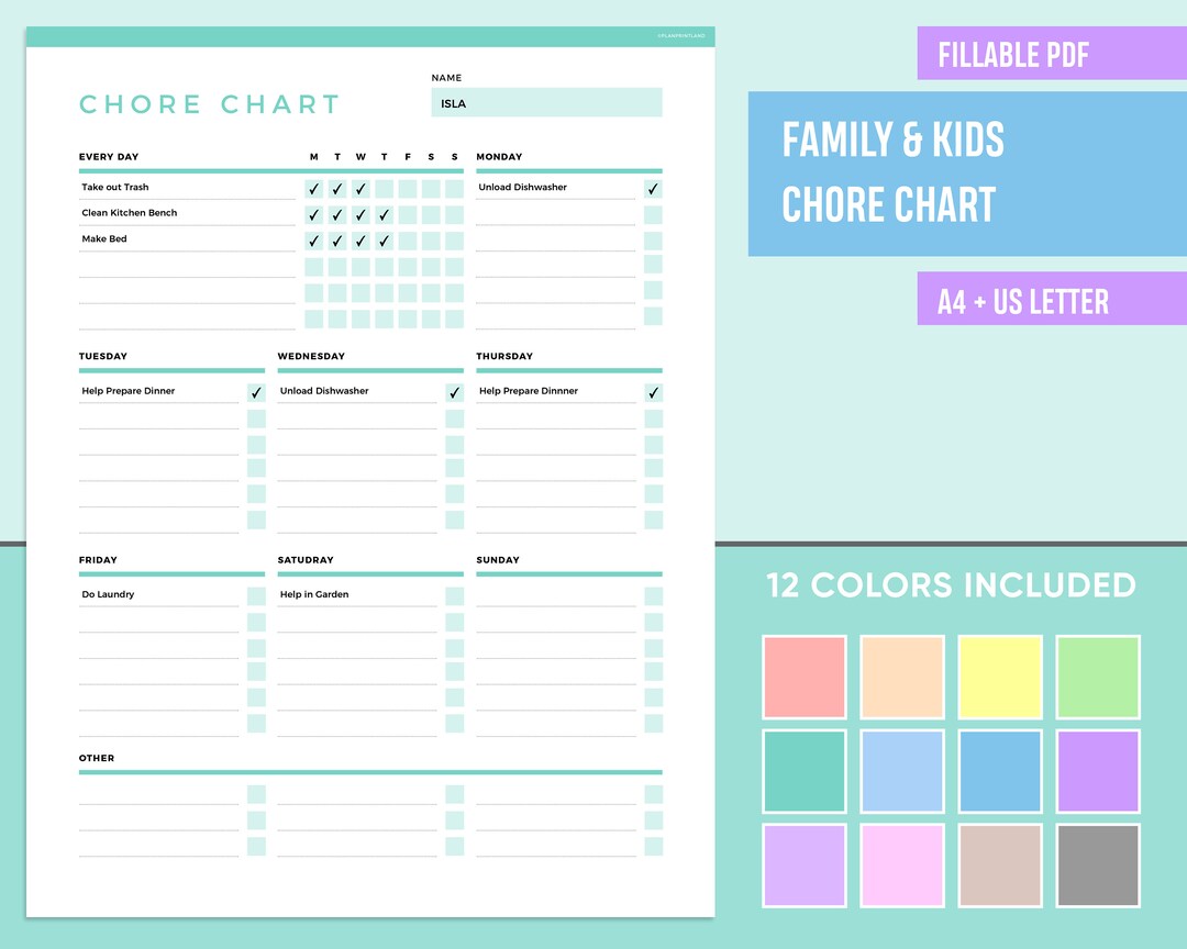 Editable Chore Chart Printable, Chore Chart for Kids, Family Chore ...