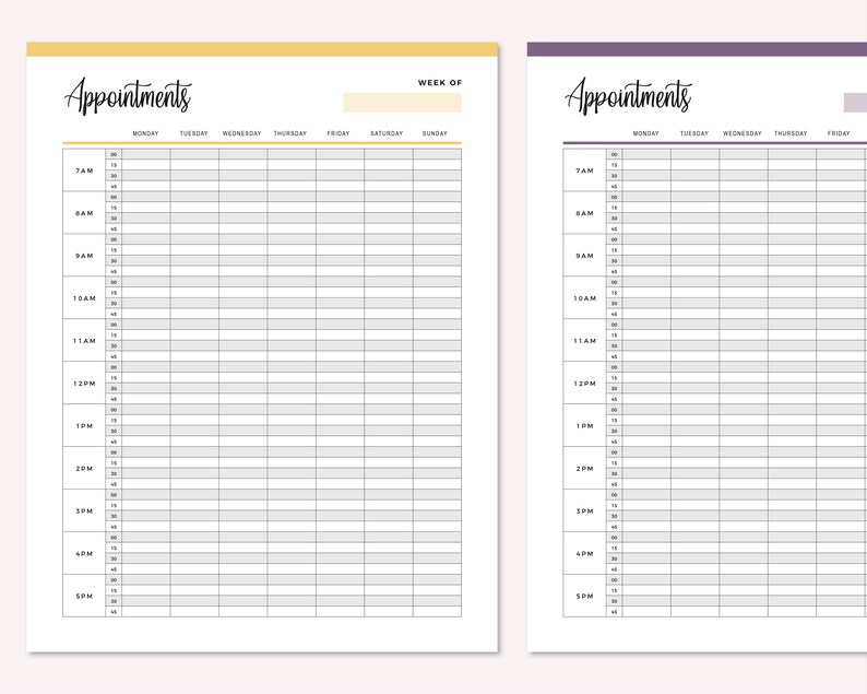 Printable Appointment Book, Print at Home Timeslot Booking Template for ...