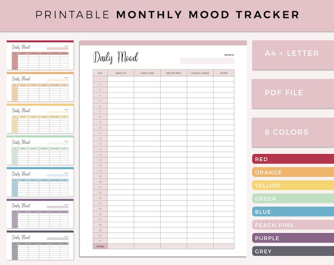Daily Mood Tracker / Mood Tracker Printable / Emotion Tracker / Self ...