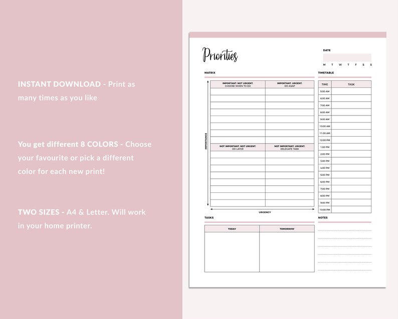 Work Priority Matrix Printable Eisenhower Matrix Daily Task - Etsy