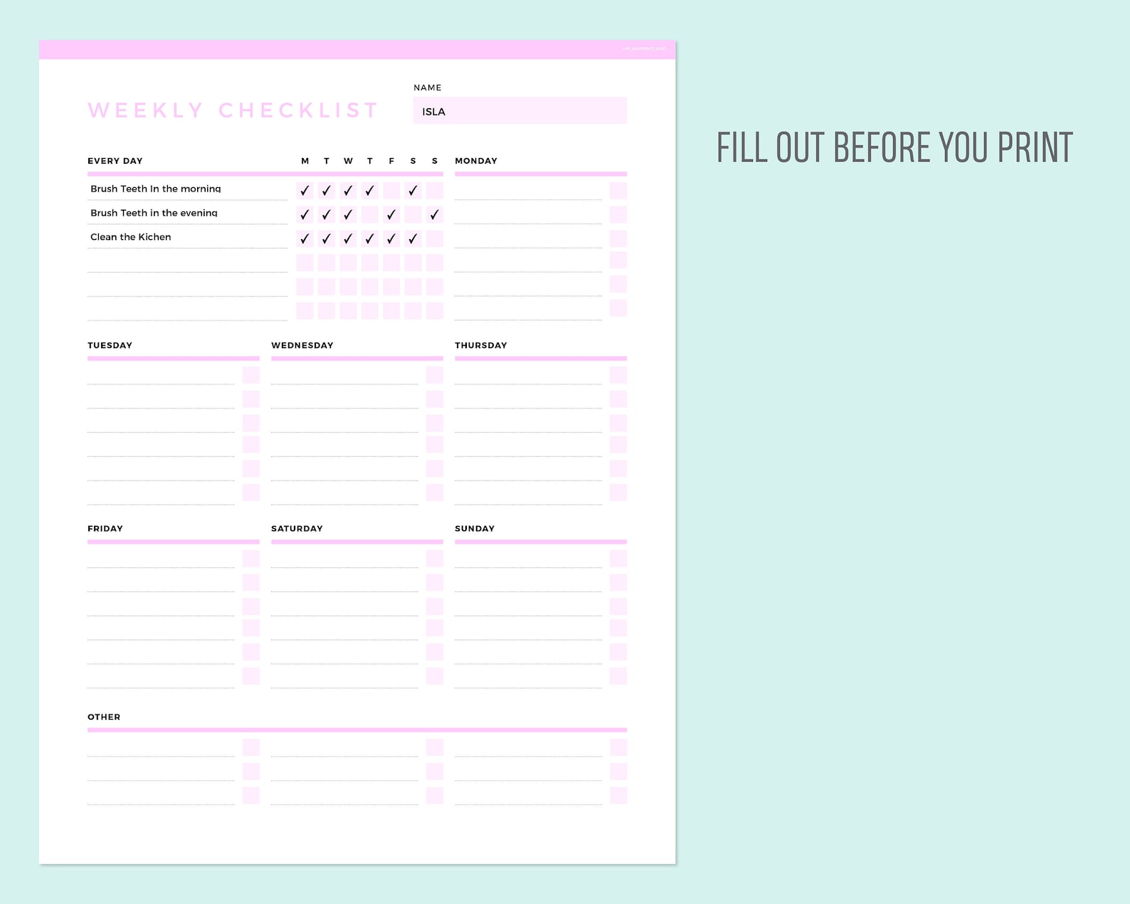 Editable Weekly Checklist Printable, Fillable to Do List , Weekly ...