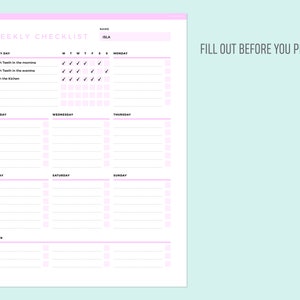 Editable Weekly Checklist Printable, Fillable to Do List , Weekly ...