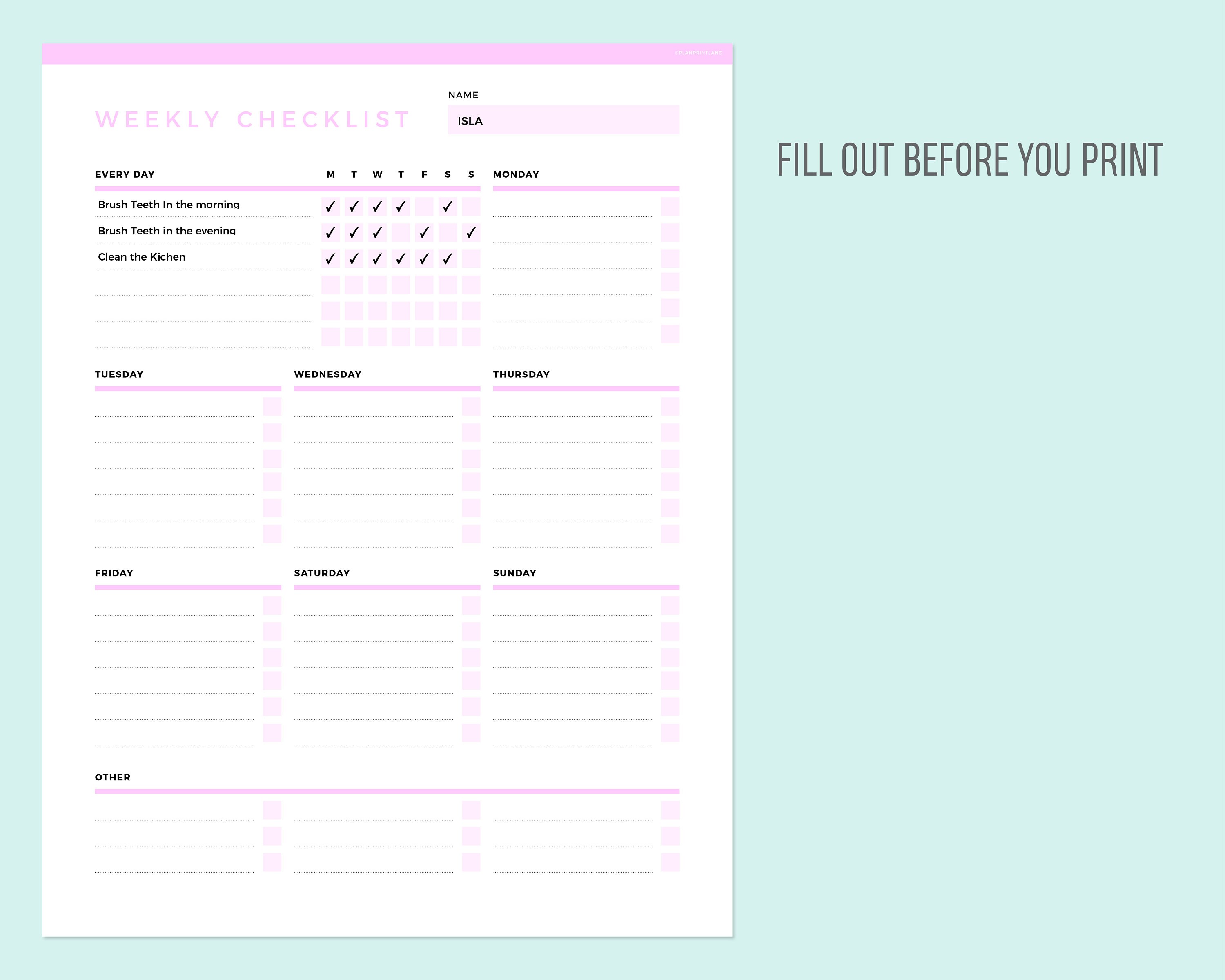Editable Weekly Checklist Printable Fillable to Do List - Etsy Australia