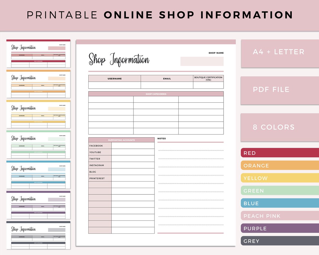 Online Shop Information Printable, Online Store Business Outline ...