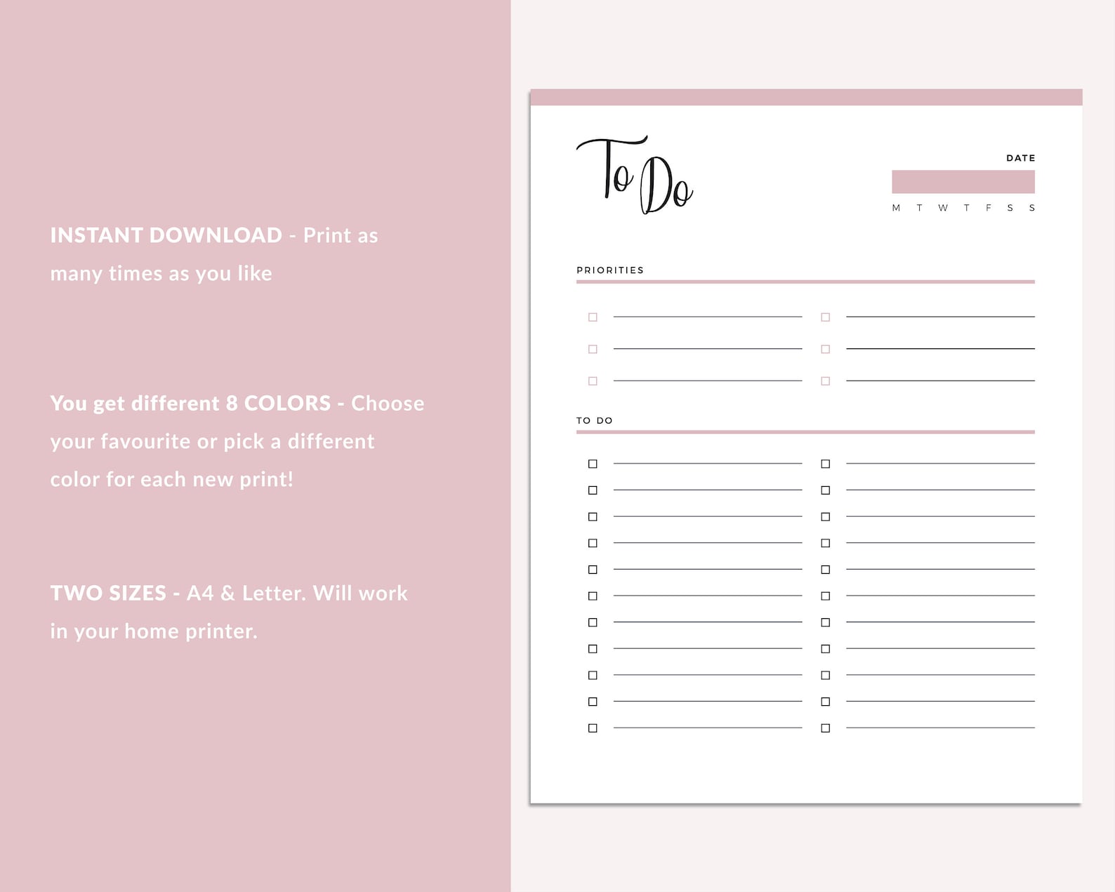 Printable to Do List | Daily, Weekly To-do Pdf Planner Checklist | A4 ...