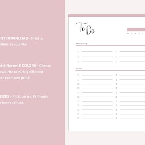 Printable to Do List | Daily, Weekly To-do Pdf Planner Checklist | A4 ...