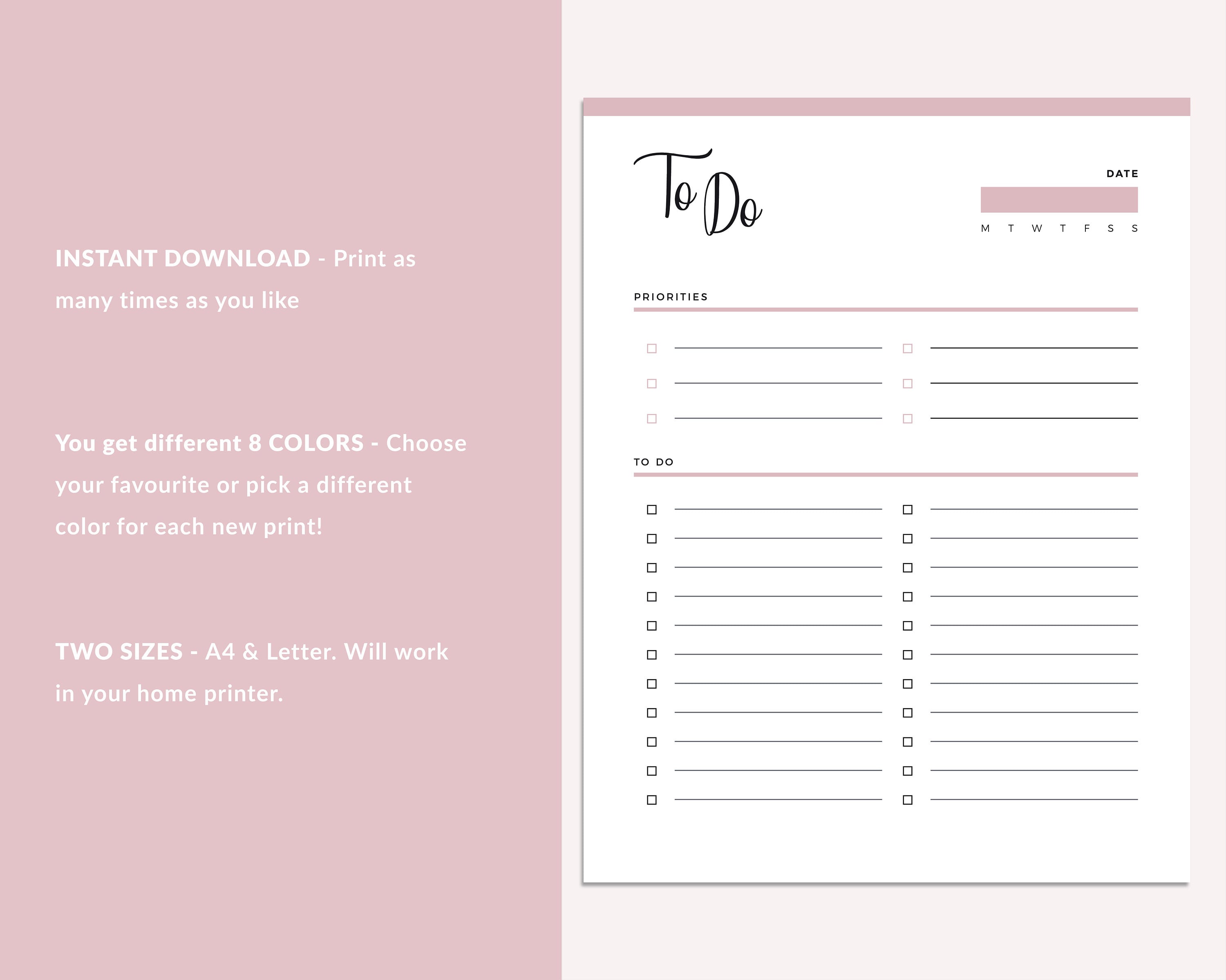 Printable to Do List | Daily, Weekly To-do Pdf Planner Checklist | A4 ...