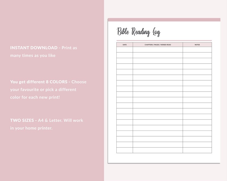 Bible Reading Log Printable Bible Reading Tracker Bible - Etsy