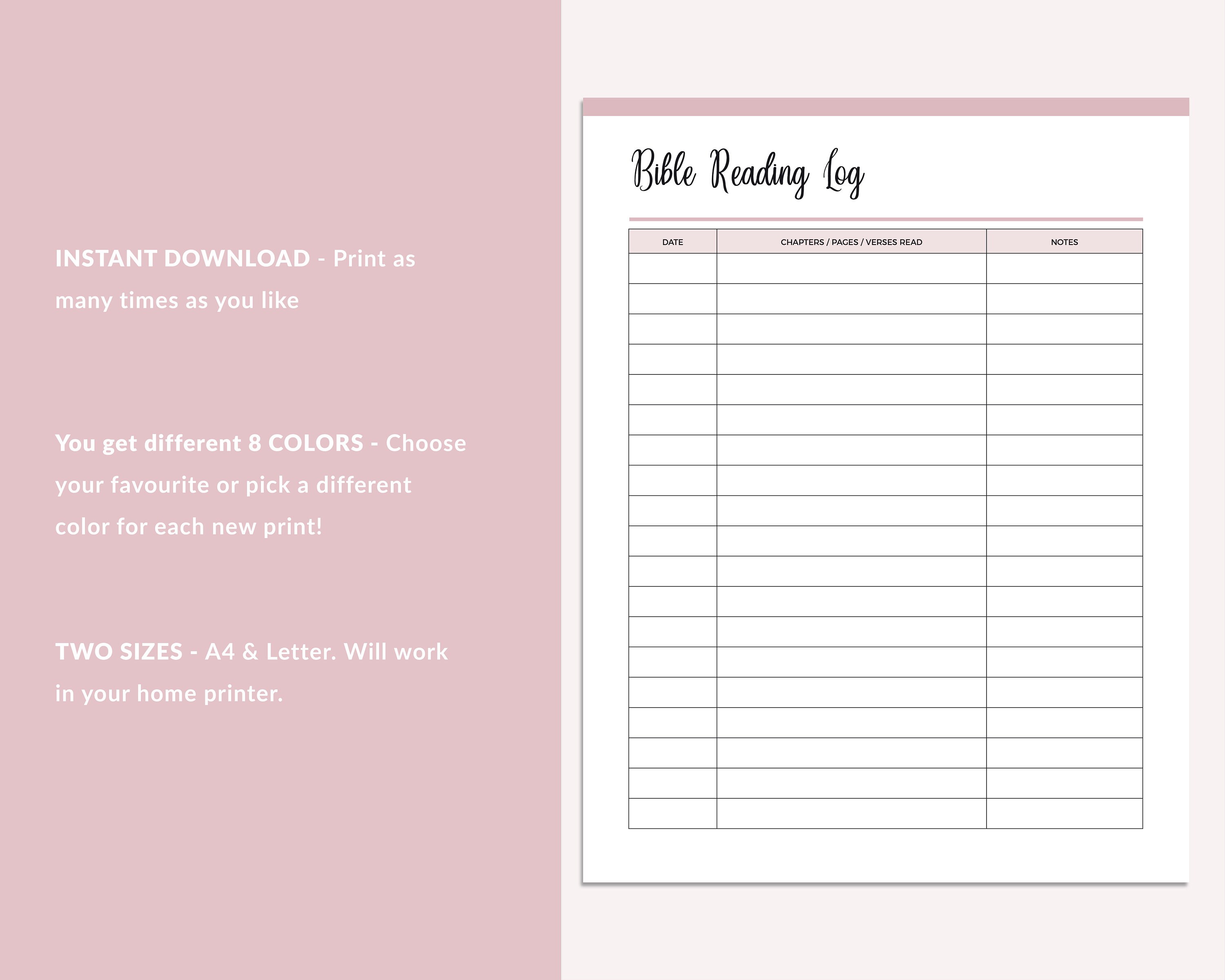 Bible Reading Log Printable Bible Reading Tracker Bible | Etsy