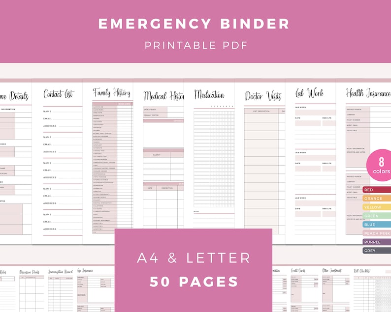 Emergency Binder Printable, End of Life Planner, Just in Case of ...