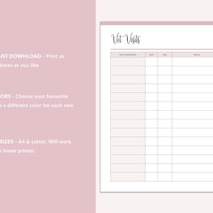 Printable Pet Visit Log, Vet Notes, Veterinarian Visitation Tracker ...